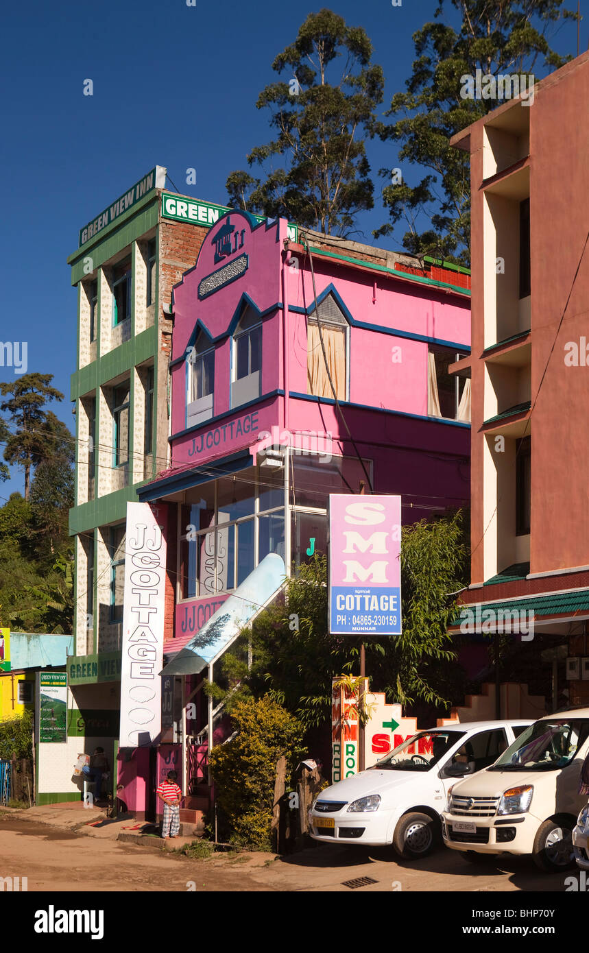 India, Kerala, Munnar, JJ Jain John Guest House, brightly painted ...