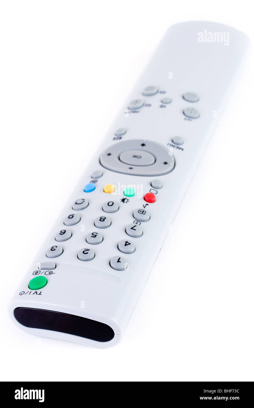 TV remote control isolated on white background Stock Photo - Alamy