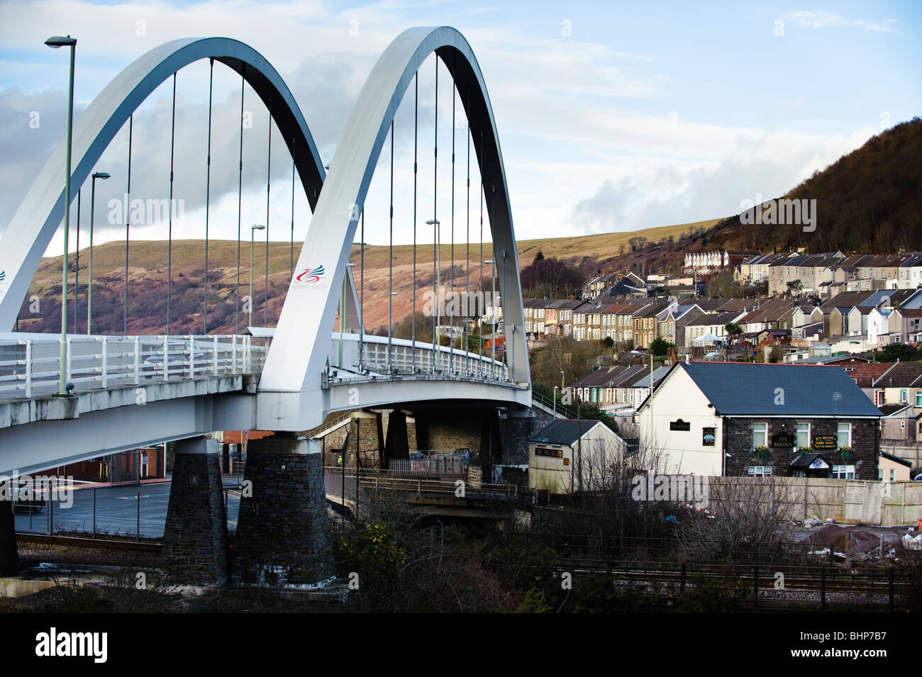 The new Rheola bridge A4233 road, Porth town in the lower Rhondda ...