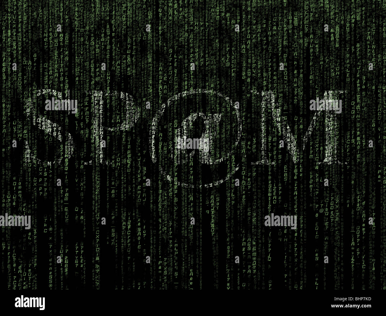 Spam word superimposed on computer generated matrix-like background ...