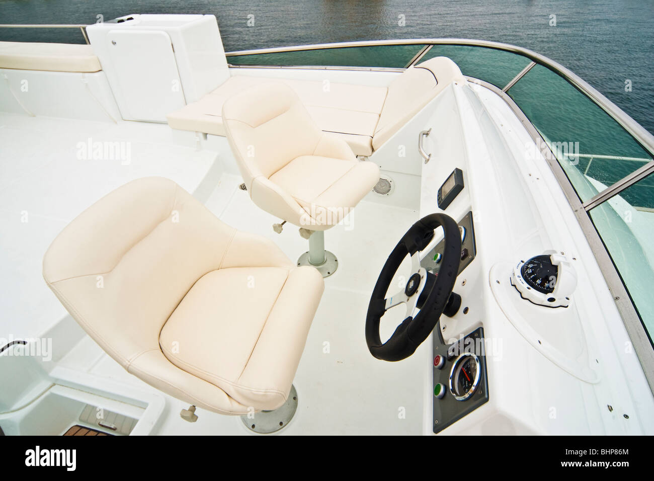 Helm with instruments and compass on the flybridge of a Lagoon 44 Power ...