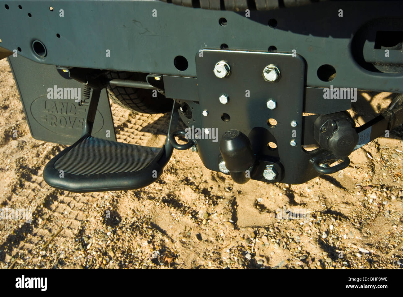 Trailer coupling of classical Land Rover Defender 110 off road four ...