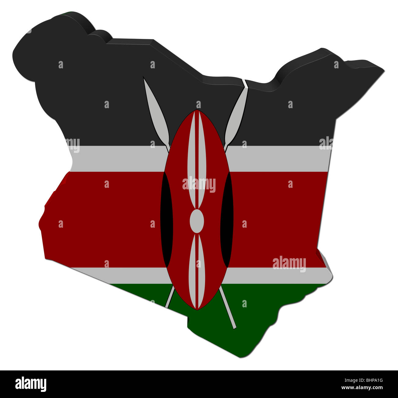 Kenya map flag 3d render on white illustration Stock Photo - Alamy