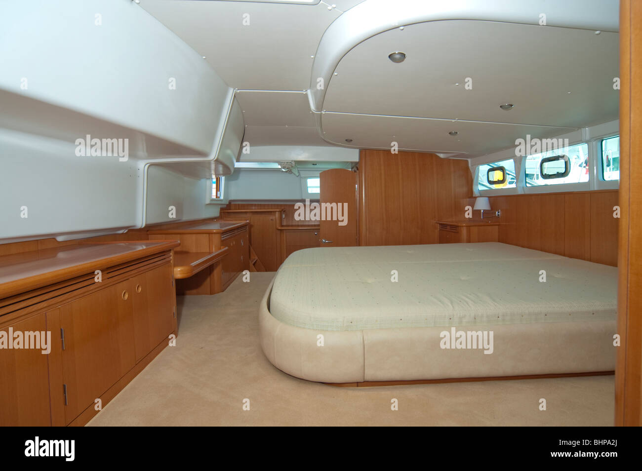 Rear cabin in a Lagoon 44 Power catamaran yacht Stock Photo - Alamy