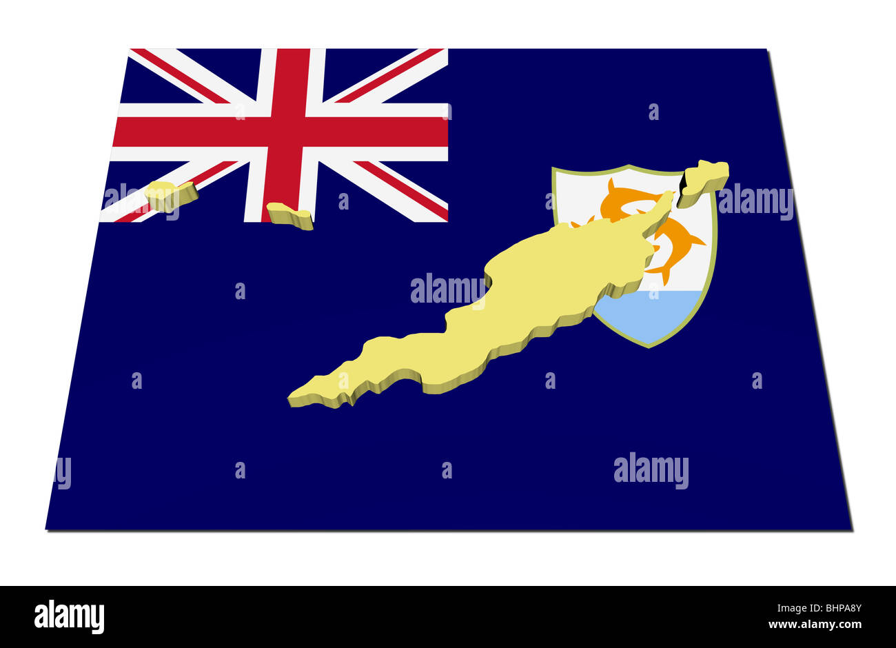 Anguilla 3d render map on their flag illustration Stock Photo - Alamy