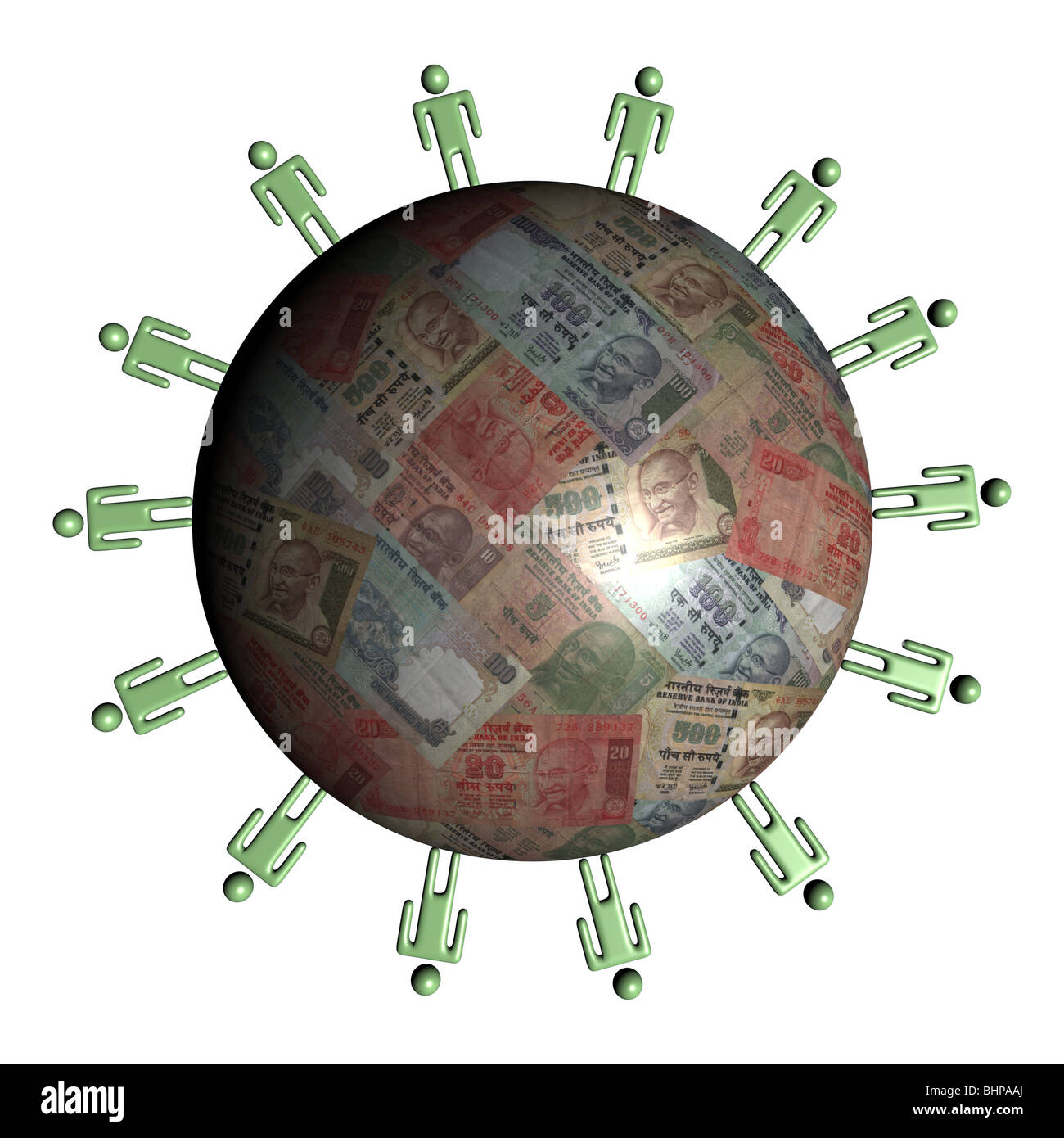 circle of abstract people around Indian Rupees sphere illustration ...