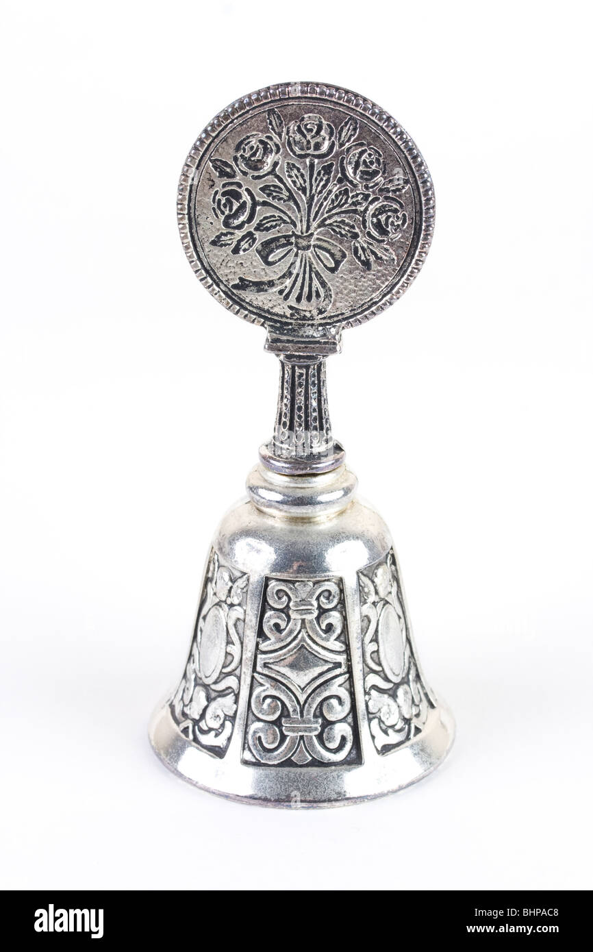 Close up of a silvery old bell isolated on white background Stock Photo ...