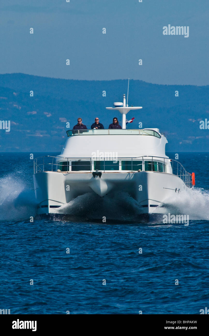 Front view of Lagoon 44 Power catamaran, yacht, Mediterranean Sea ...