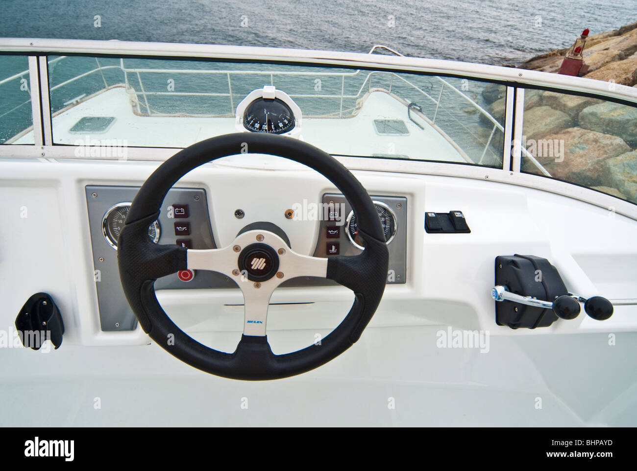 Helm with instruments and compass on the flybridge of a Lagoon 44 Power ...
