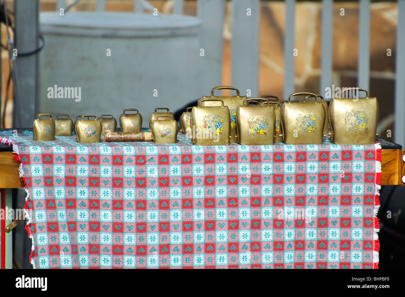 German brass cow bells Stock Photo - Alamy