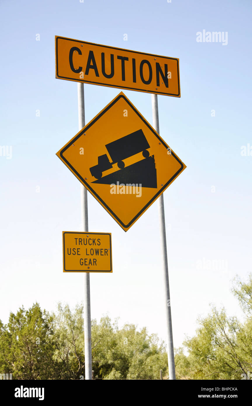 Hill warning sign Stock Photo - Alamy