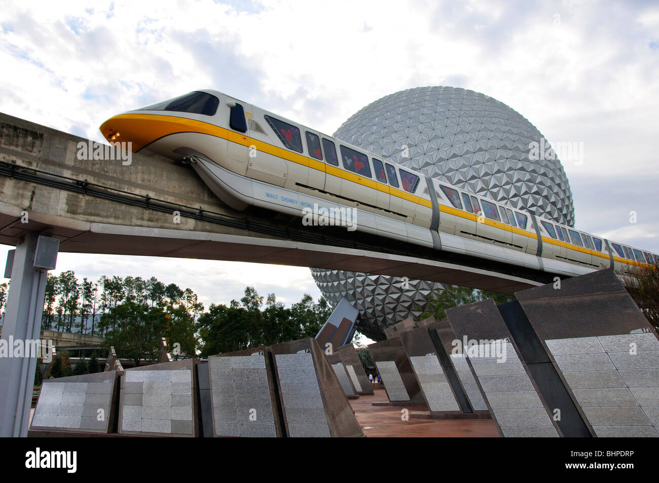 Spaceship Earth and Monorail Train, Epcot, Disneyworld, Orlando ...