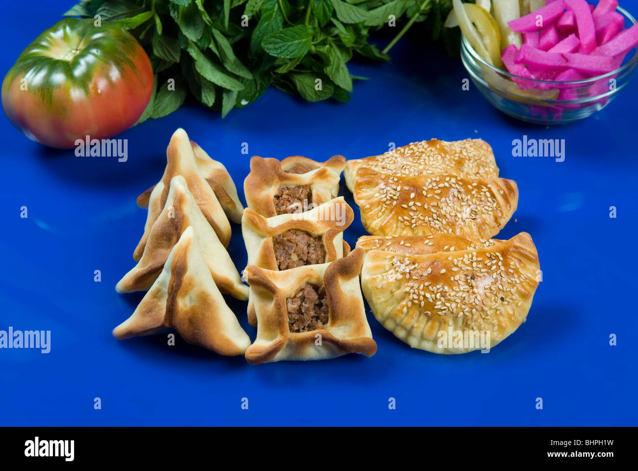 Variety of Lebanese patisserie (Fatayir, Cheese samsoa and meat pie ...