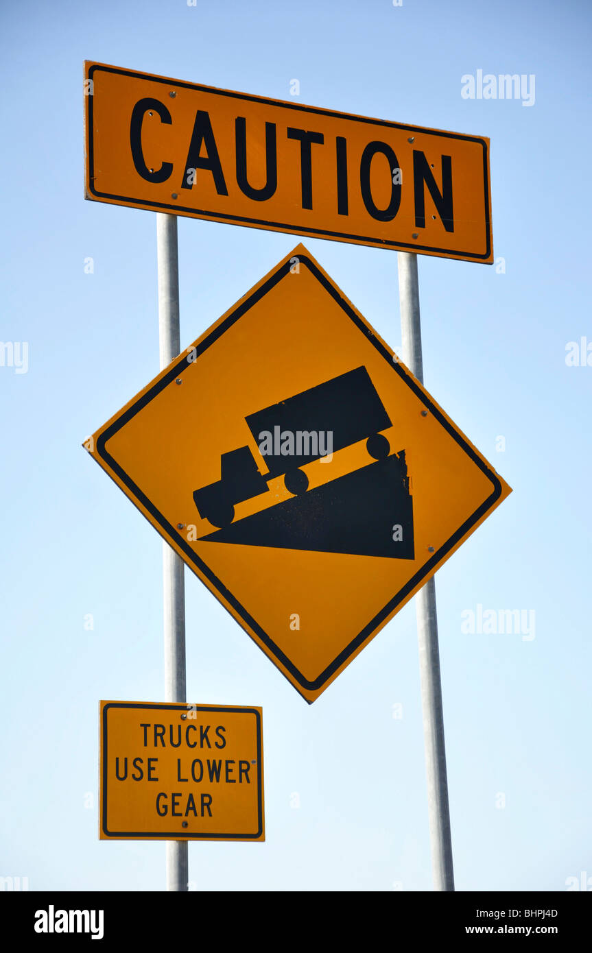 Hill warning sign Stock Photo - Alamy