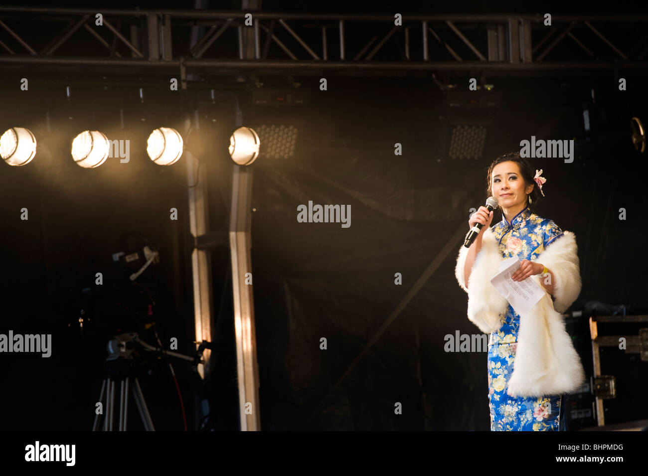 Chinese lady performer and singer on stage at the Chinese New Year ...