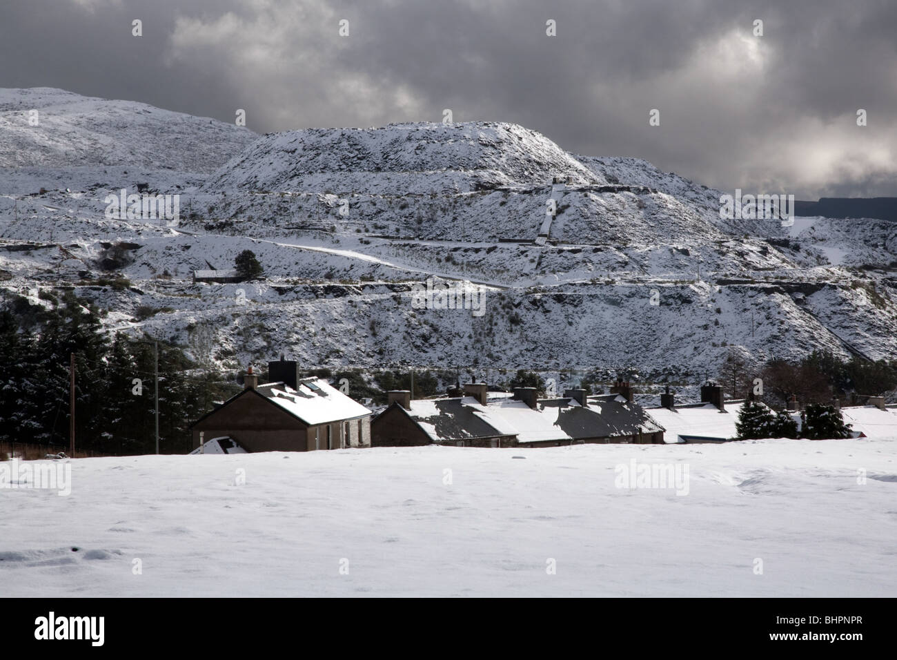 Llechwedd Slate Quarry / Mine under snow as viewed form the A410 ...