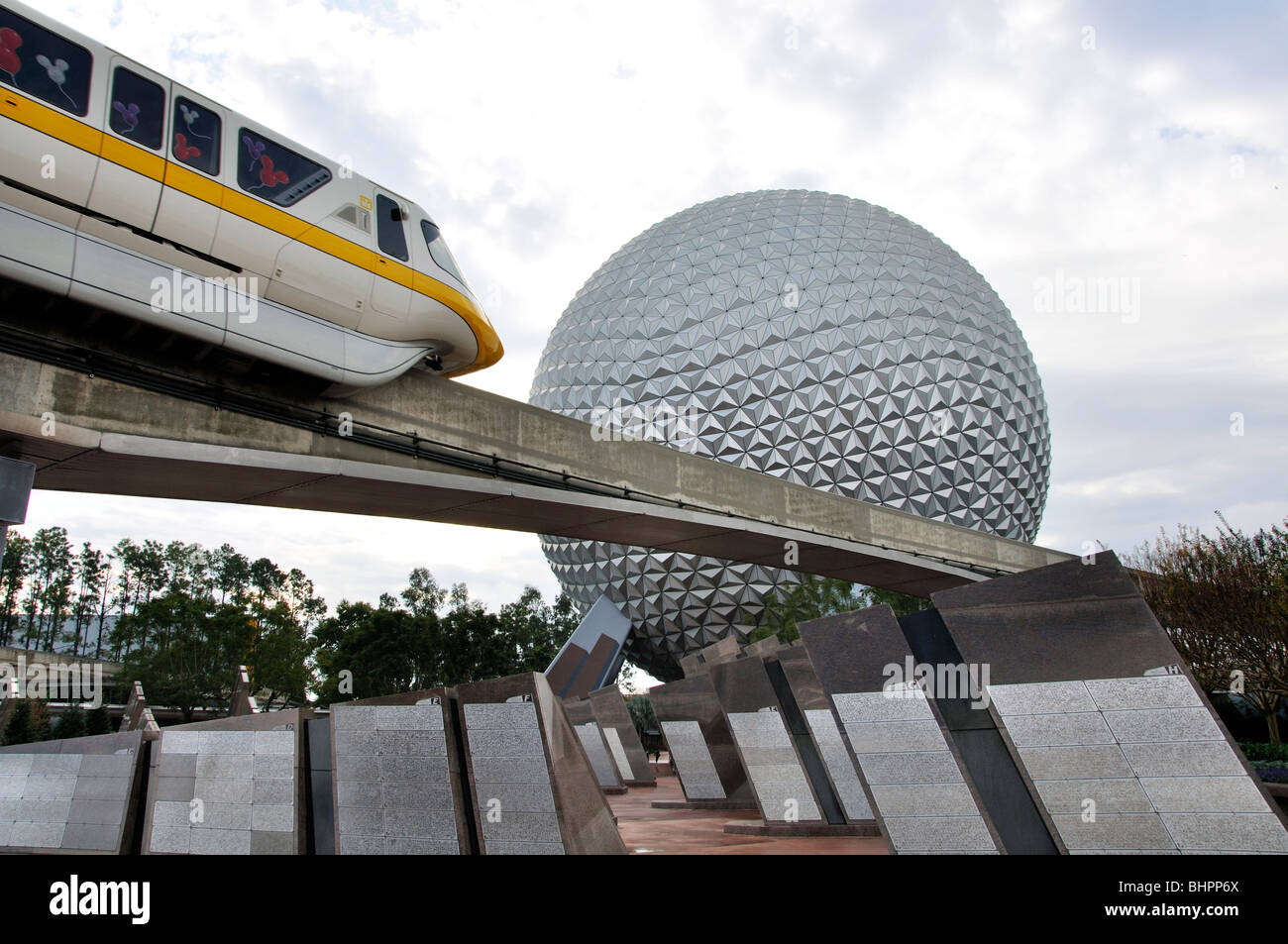 Spaceship Earth and Monorail Train, Epcot, Disneyworld, Orlando ...