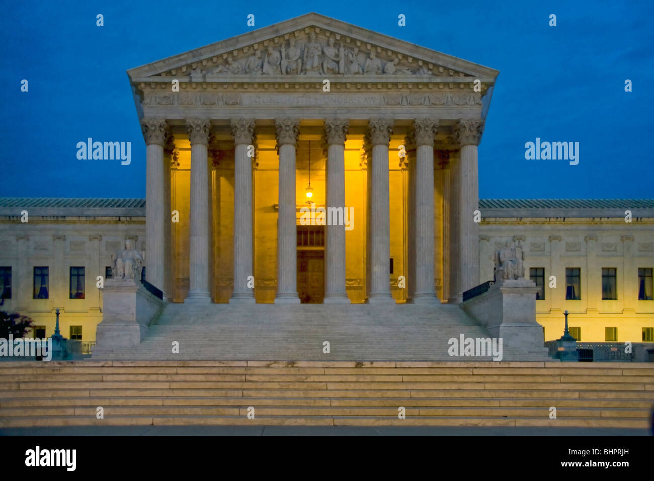 Night view of the U.S. Supreme Court building. It is the seat of the ...