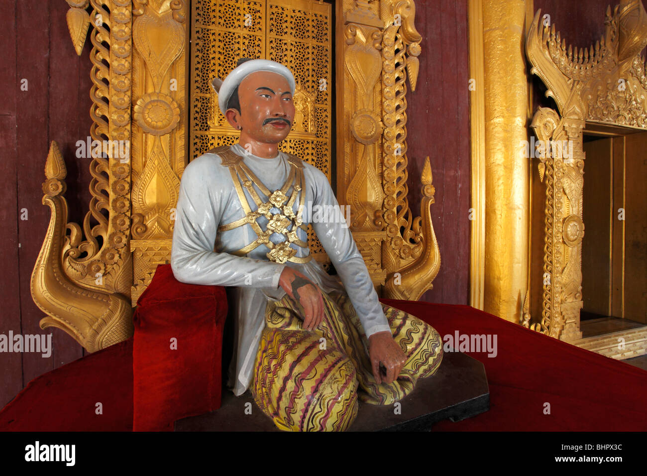 Myanmar, Burma, Mandalay, Palace interior, King Mindon statue Stock ...