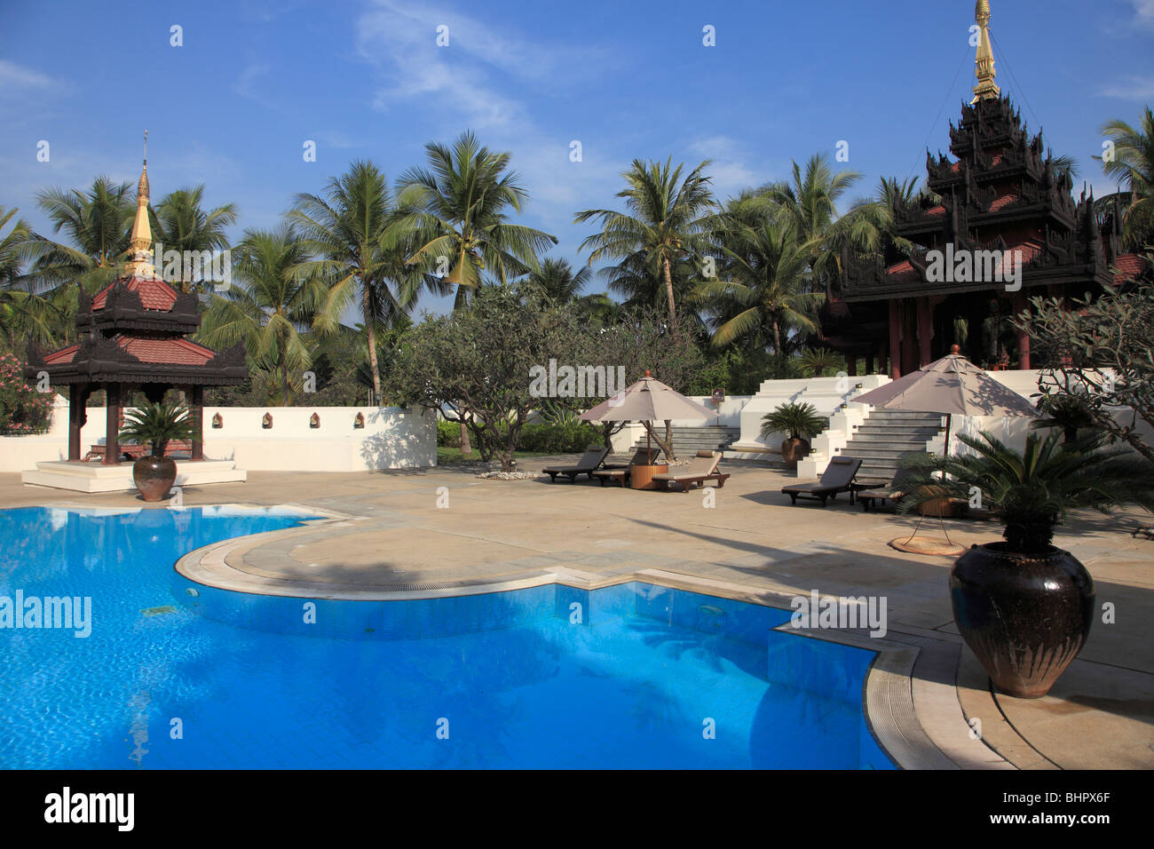 Myanmar, Burma, Mandalay, Mandalay Hill Resort Hotel, pool Stock Photo ...