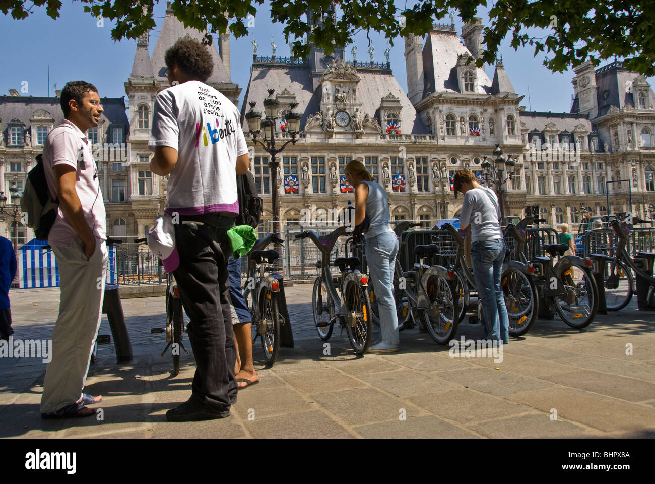 Paris, France, Crowd Young People Using Free Public Bicycles, Velib ...