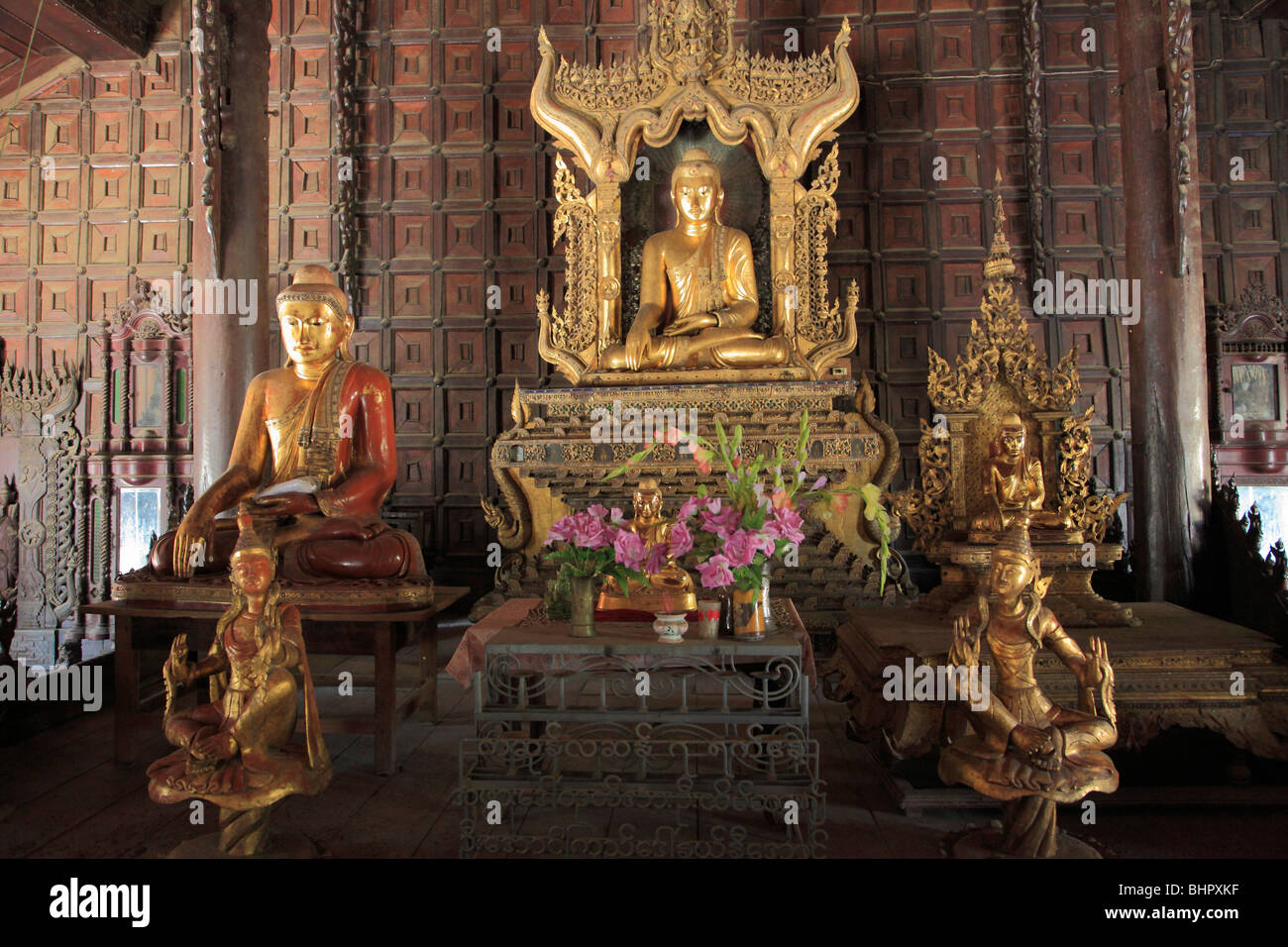 Myanmar, Burma, Mandalay, Shwe In Bin Kyaung wooden monastery, interior ...