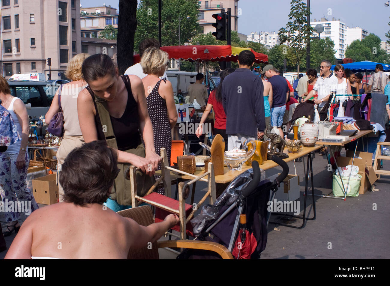 Paris, France, French People Shopping Garage Sales, tables on Street ...