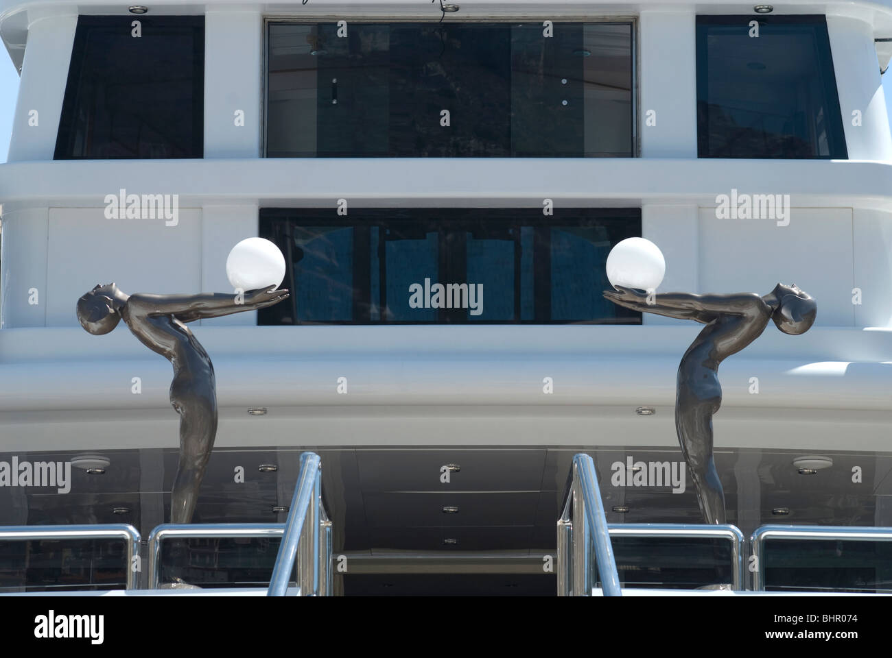 Statues on a luxury yacht moored in Monte Carlo, Monaco Stock Photo - Alamy