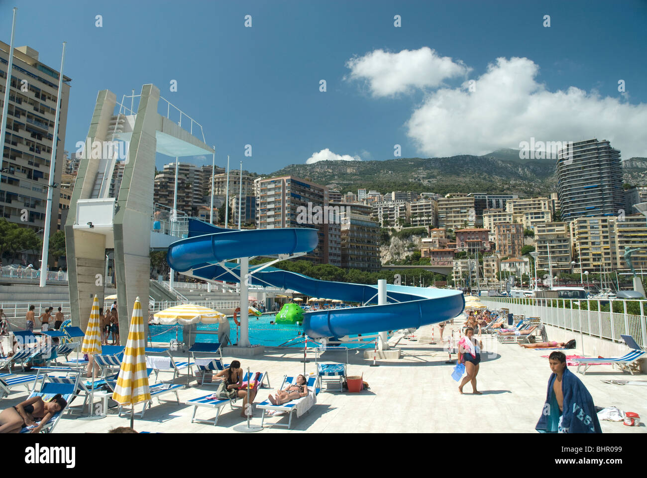 Monte Carlo's famous swimming pool and waterslide, Monaco Stock Photo ...