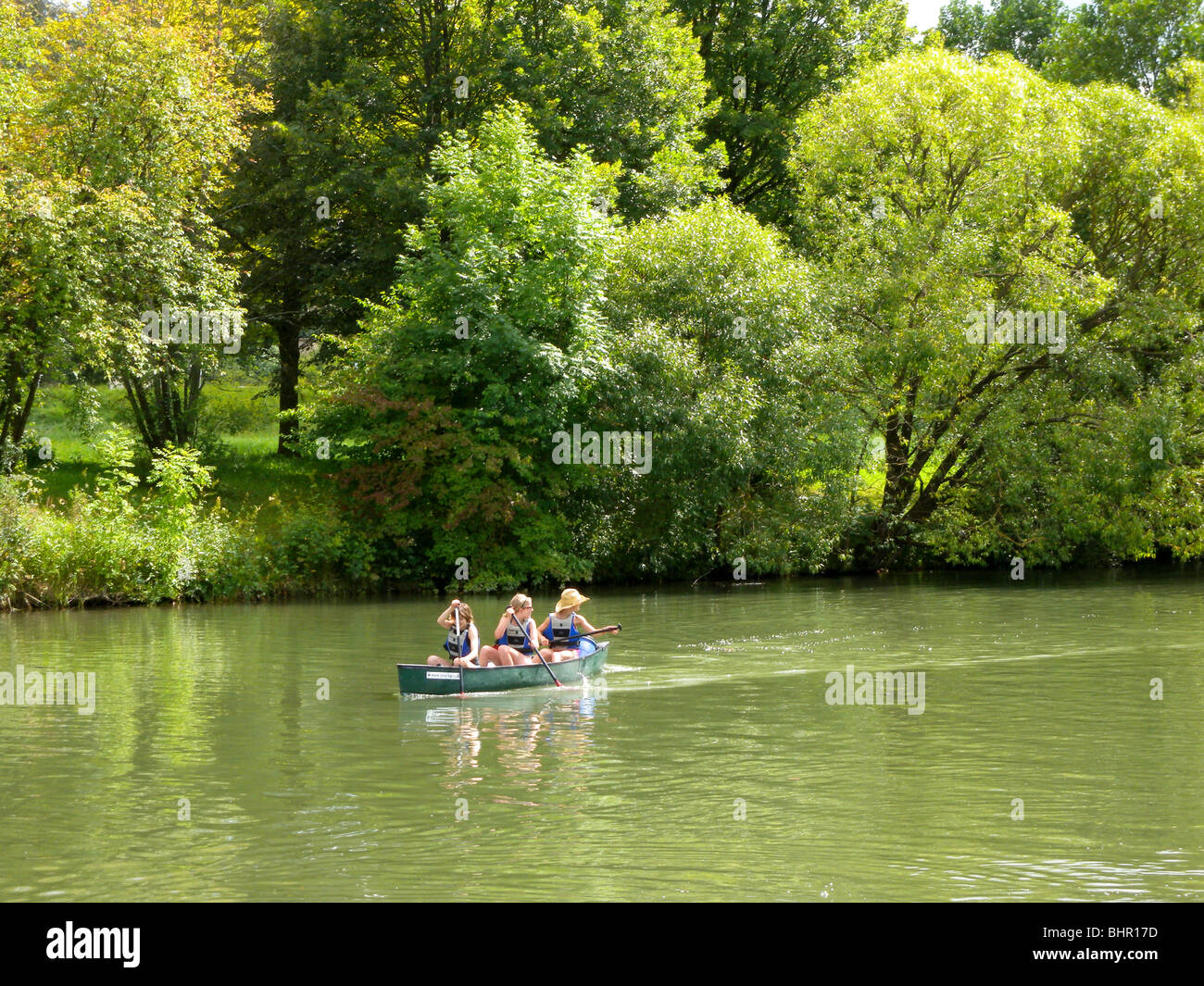 boats on Danube, nature park upper Danube, Baden-Wuerttemberg, Germany ...