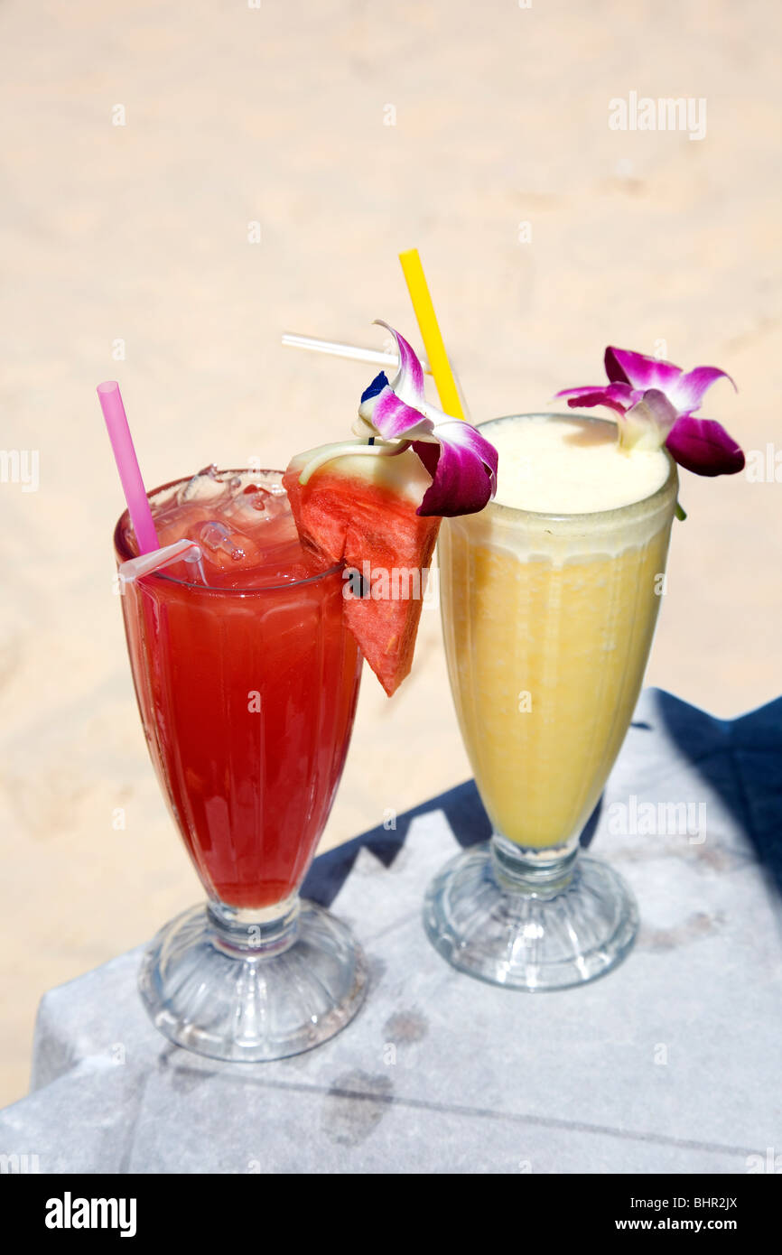Watermelon and Banana Smoothie at Beach Stock Photo - Alamy