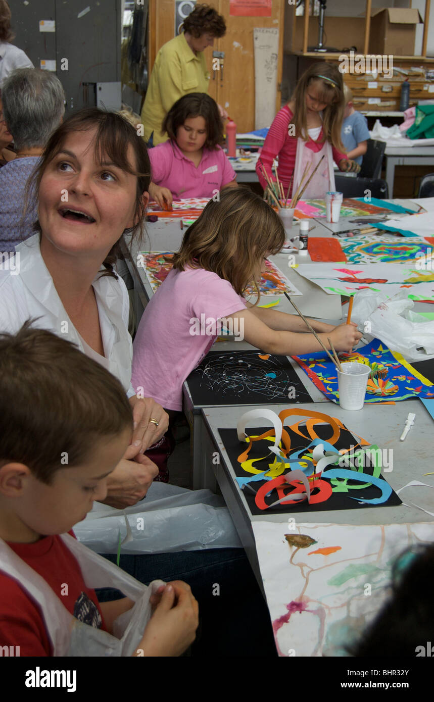Parent and Children Drawing and Painting Stock Photo - Alamy