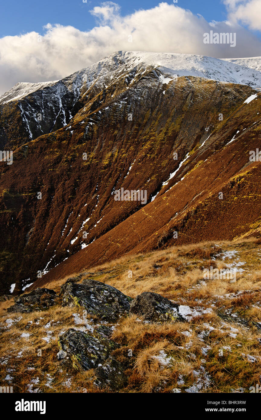 A view of Blencathra (Saddleback)summit from the Scales Fell ridge ...