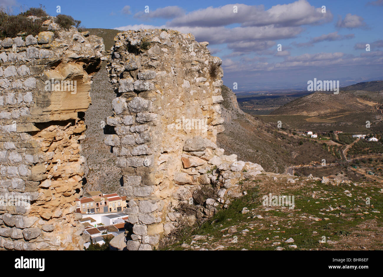 Teba Castle and Tower Ruins Andalucia Spain with a view through the old ...