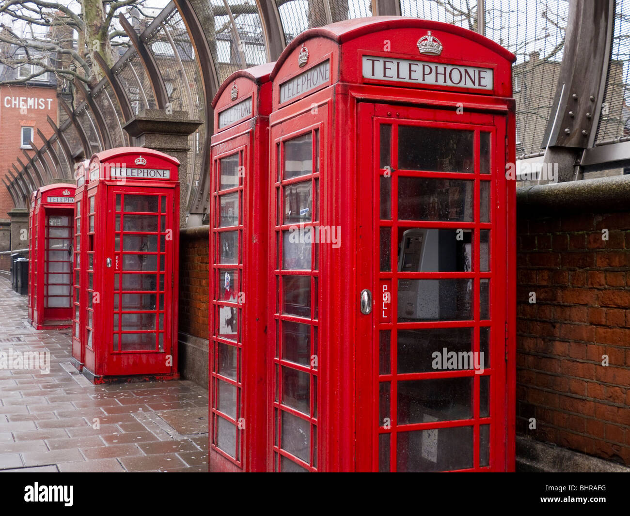 Four Red BT Telephone Boxes Soho London Stock Photo - Alamy