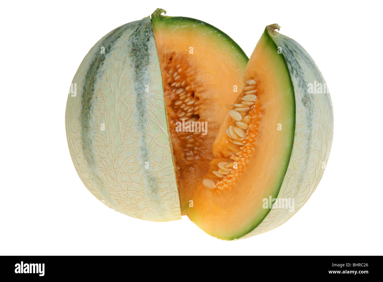 Big cut yellow melon isolated on white background (clipping path Stock ...