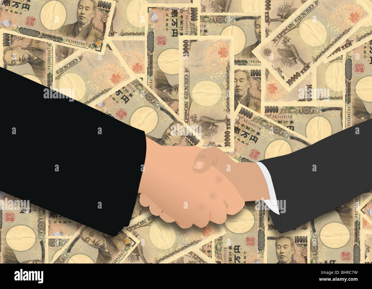 business handshake on Japanese Yen illustration Stock Photo - Alamy