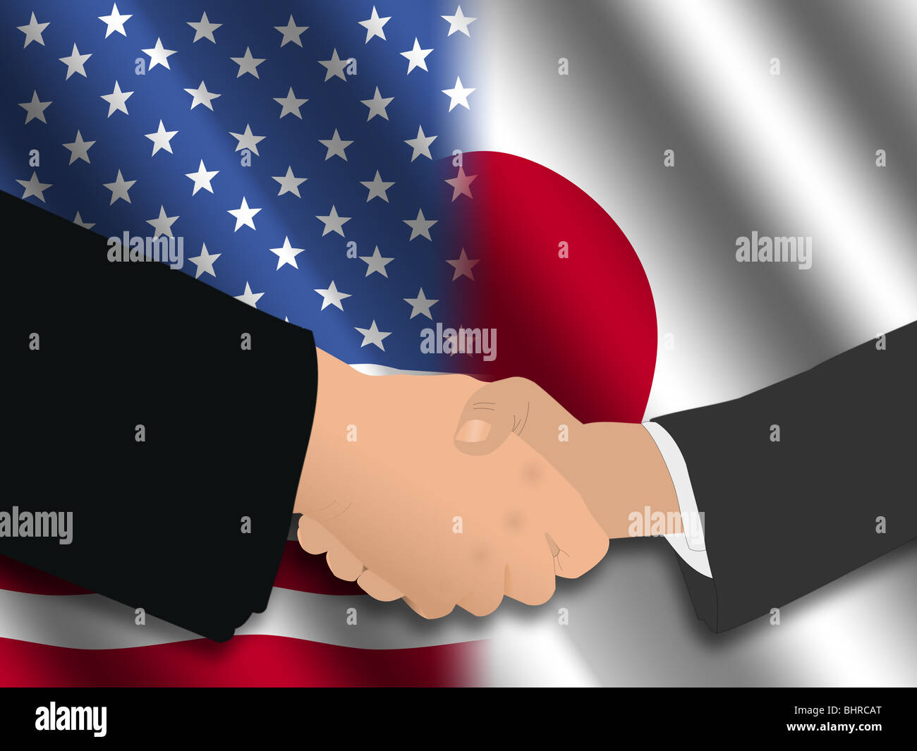 Handshake over American and Japanese flags illustration Stock Photo - Alamy