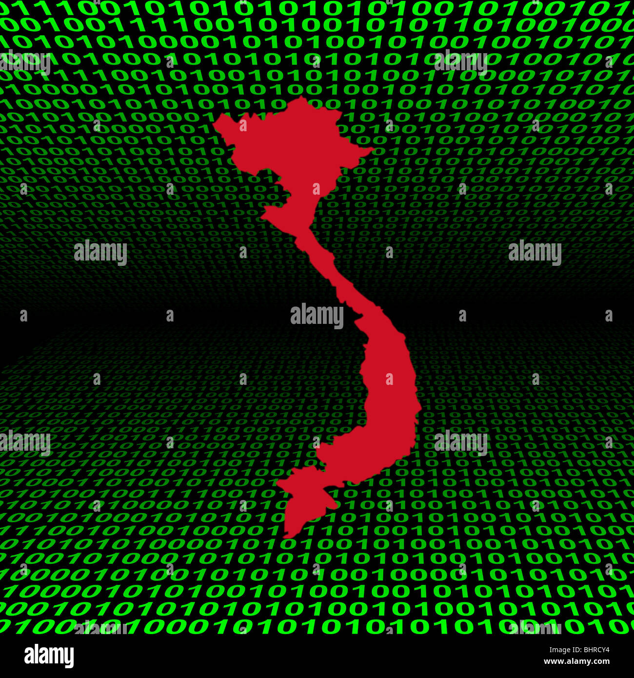 glowing Vietnam map over green binary code Stock Photo - Alamy