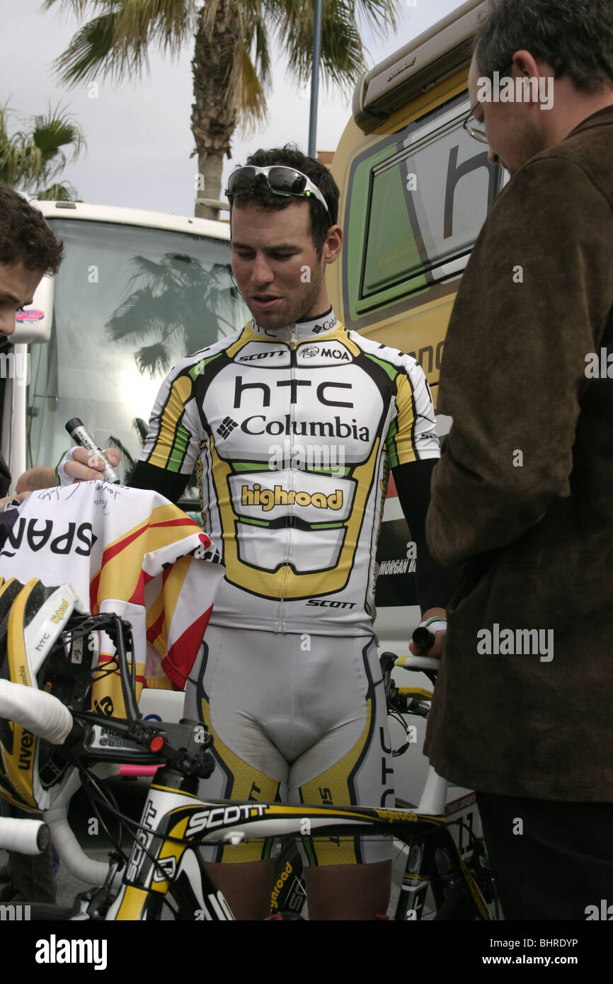Mark Cavendish, the cycling sprinter, signs a jersey before the final ...
