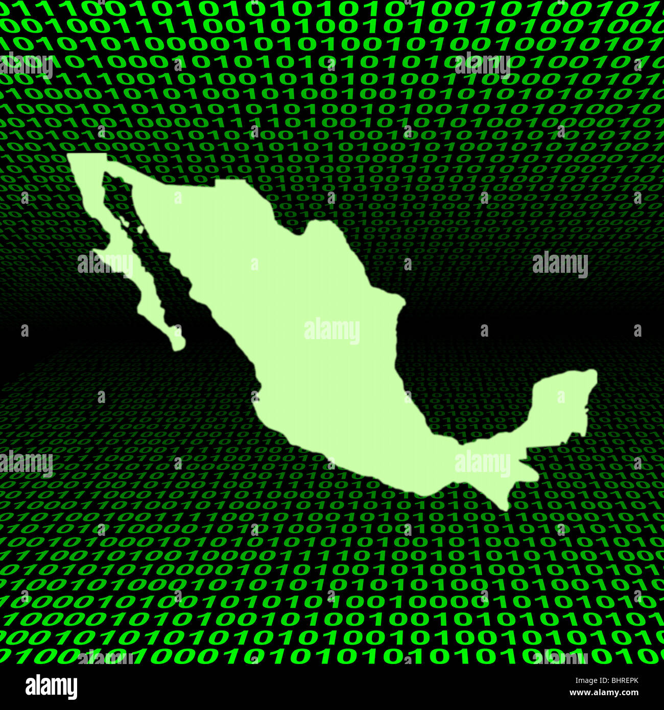 glowing Mexico map over green binary code illustration Stock Photo - Alamy