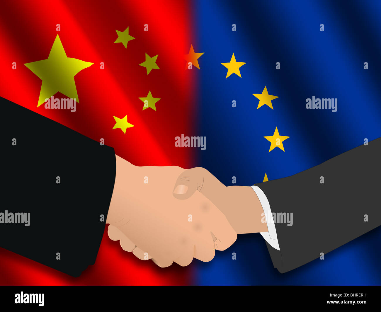 Handshake over Chinese and EU flags illustration Stock Photo - Alamy