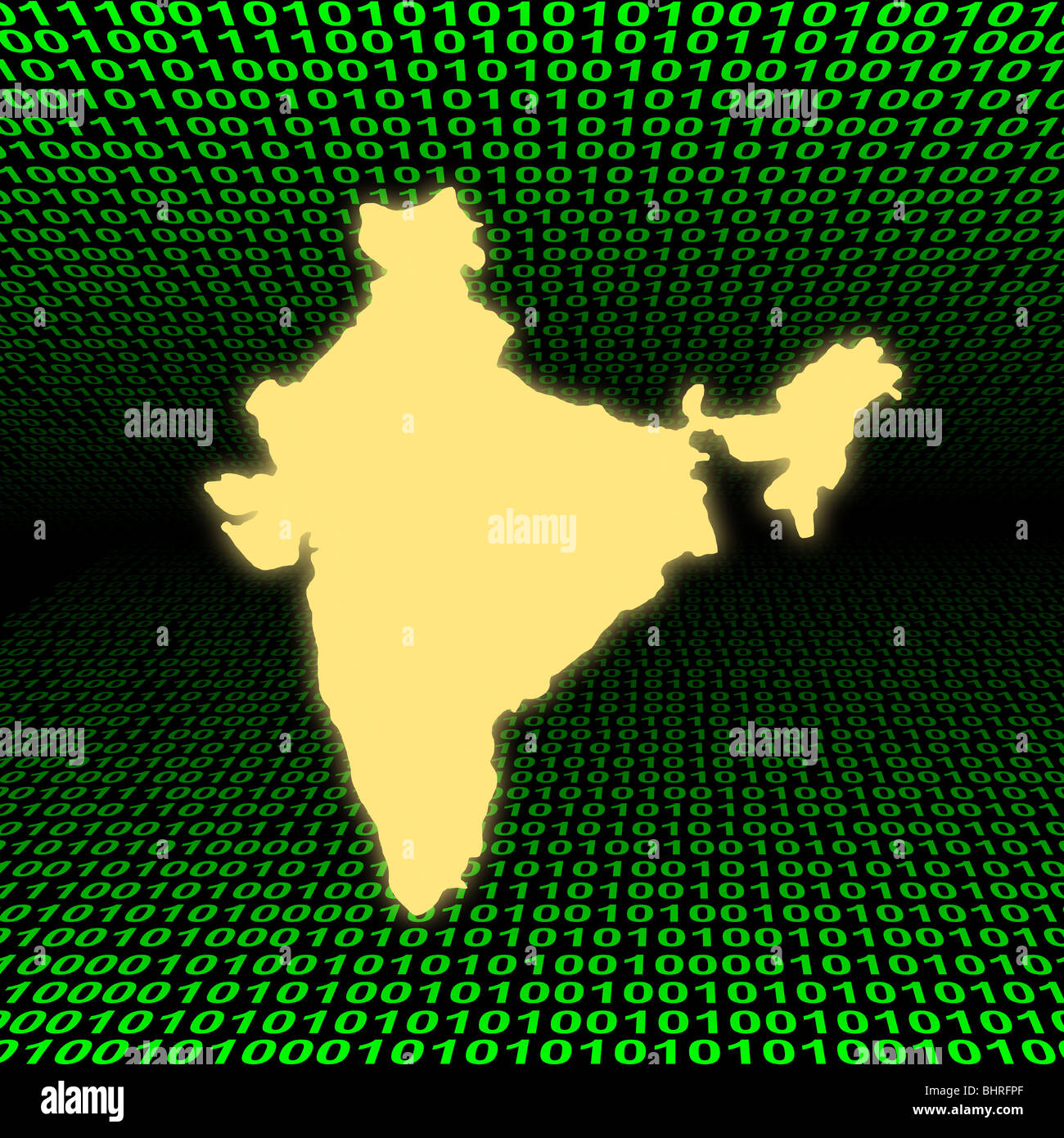 glowing India map over green binary code Stock Photo - Alamy