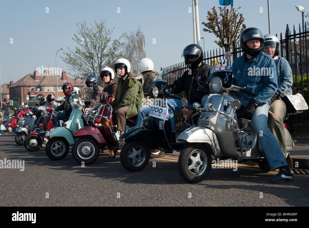 Start of motor scooter rally, Birmingham Stock Photo - Alamy