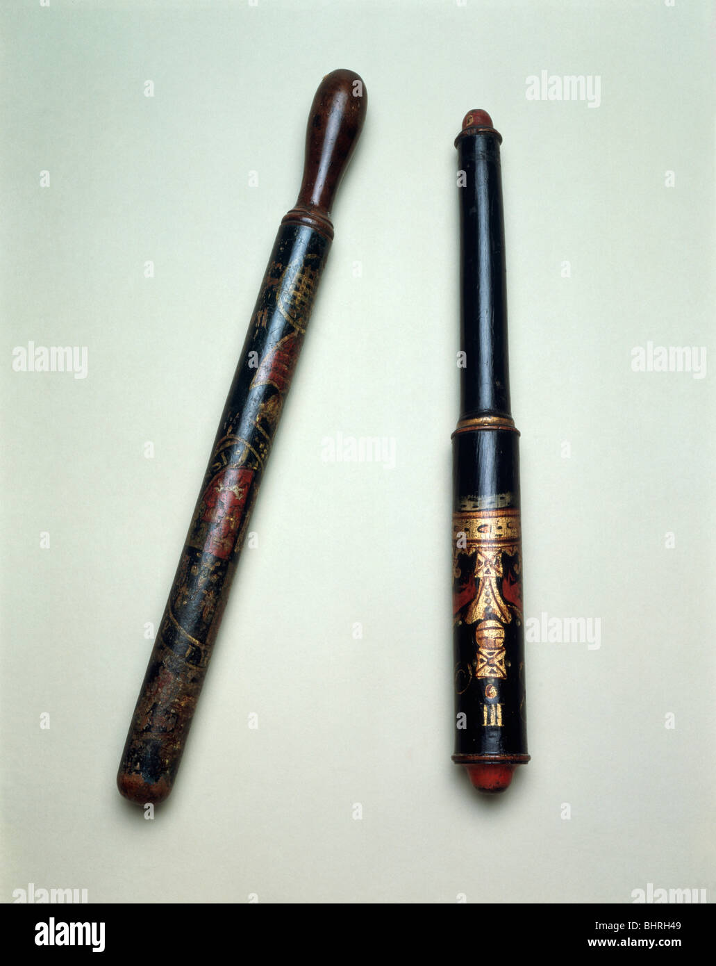 Truncheons carried by parish constables, 18th century. Artist: Unknown ...