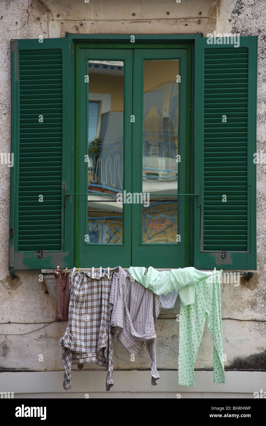Shuttered windows and laundry, Minori, Campania, Italy Stock Photo - Alamy