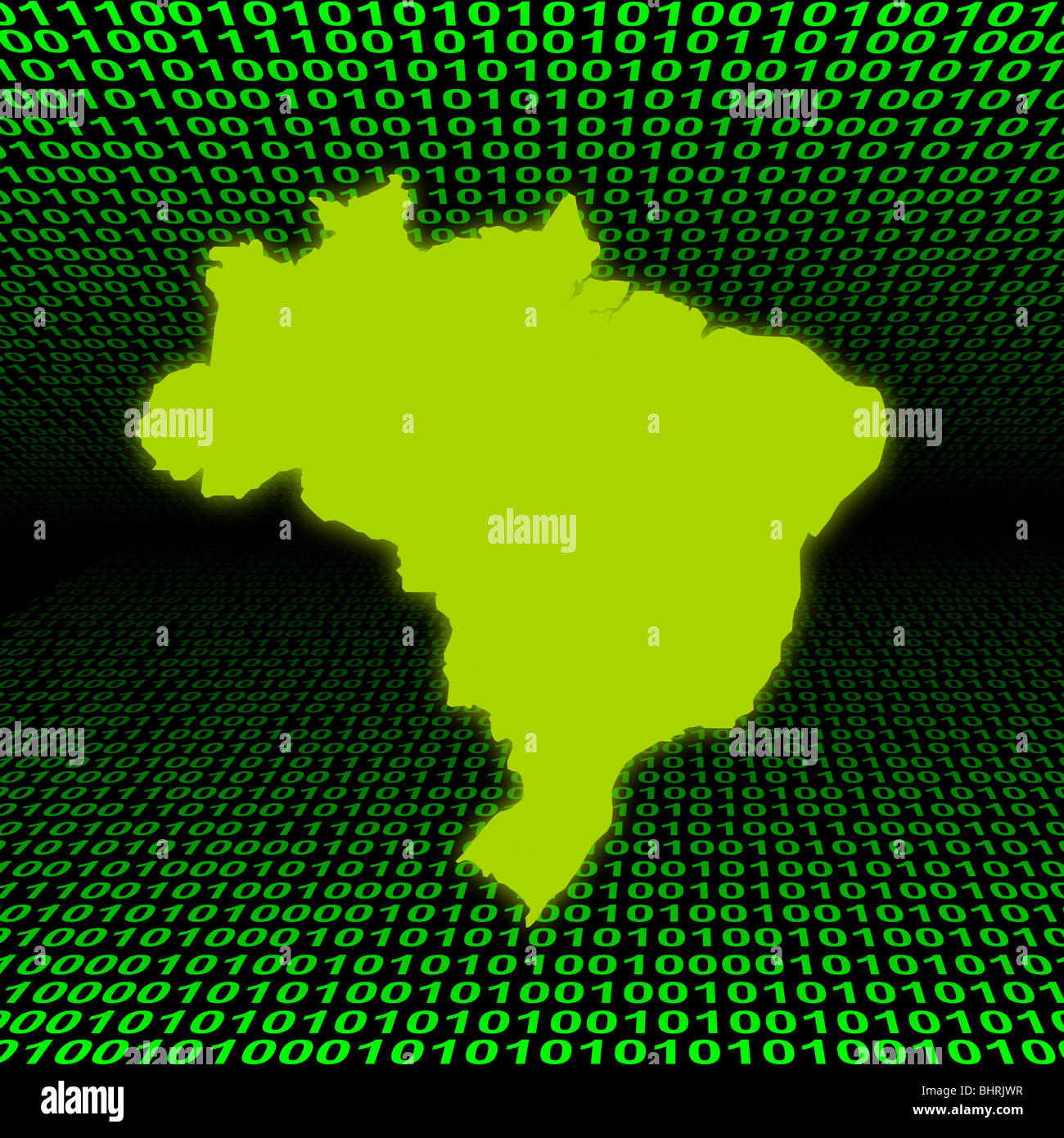 glowing Brazil map over green binary code Stock Photo - Alamy