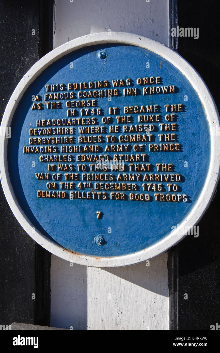 Blue plaque on the Jorrocks pub (formerly The George), Irongate, Derby ...