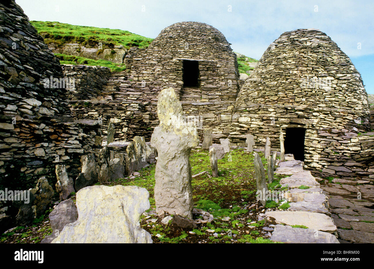 Beehive buildings make up an early Christian Monastery on Skellig ...