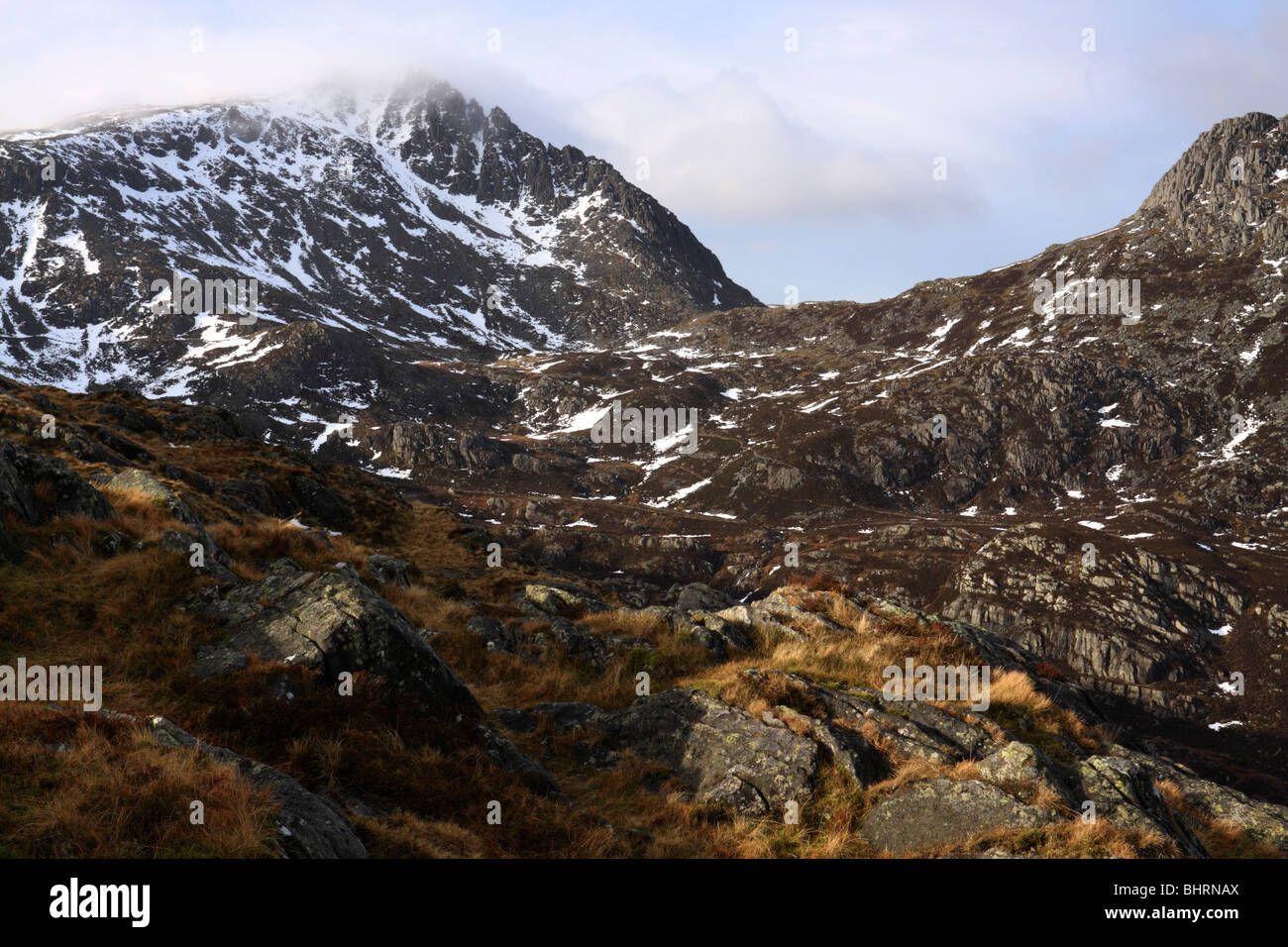 Cwm Tryfan and the Grade 1 scramble of Bristly Ridge onto the summit of ...